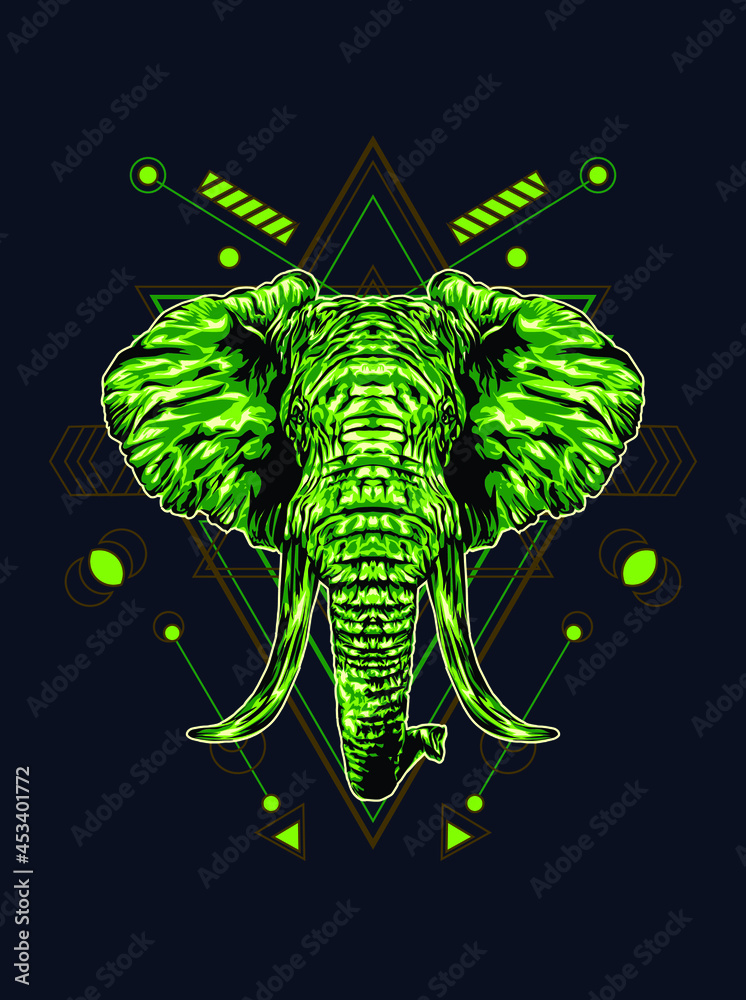 Elephant on mystic symbol background.Vector.Sacred Geometry line art ...