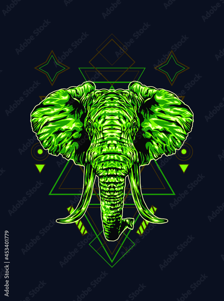Elephant on mystic symbol background.Vector.Sacred Geometry line art ...