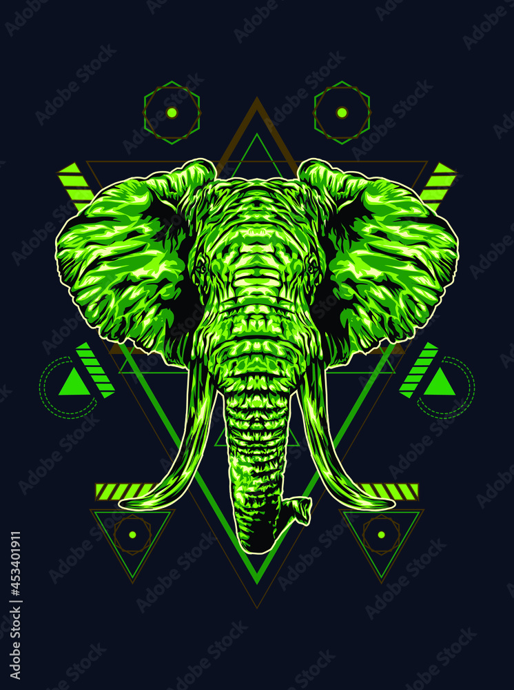 Elephant on mystic symbol background.Vector.Sacred Geometry line art ...