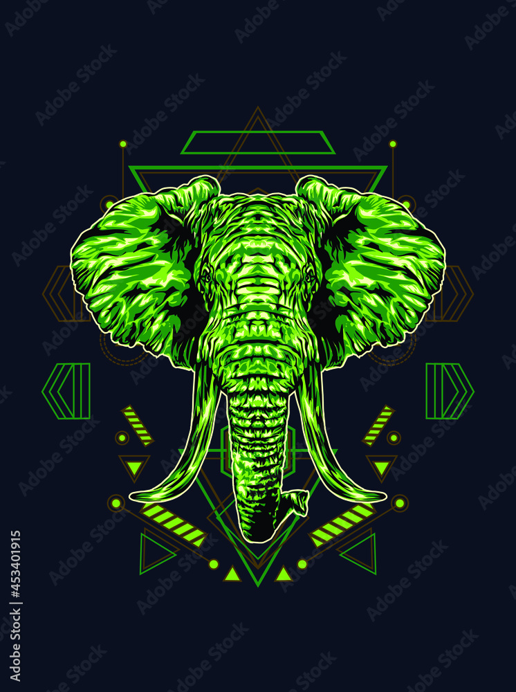 Elephant on mystic symbol background.Vector.Sacred Geometry line art ...