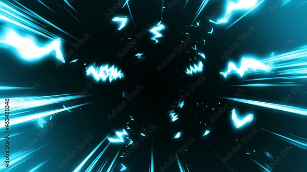 Tunnel on blue light with cartoon speed lines. Comic rays on black ...