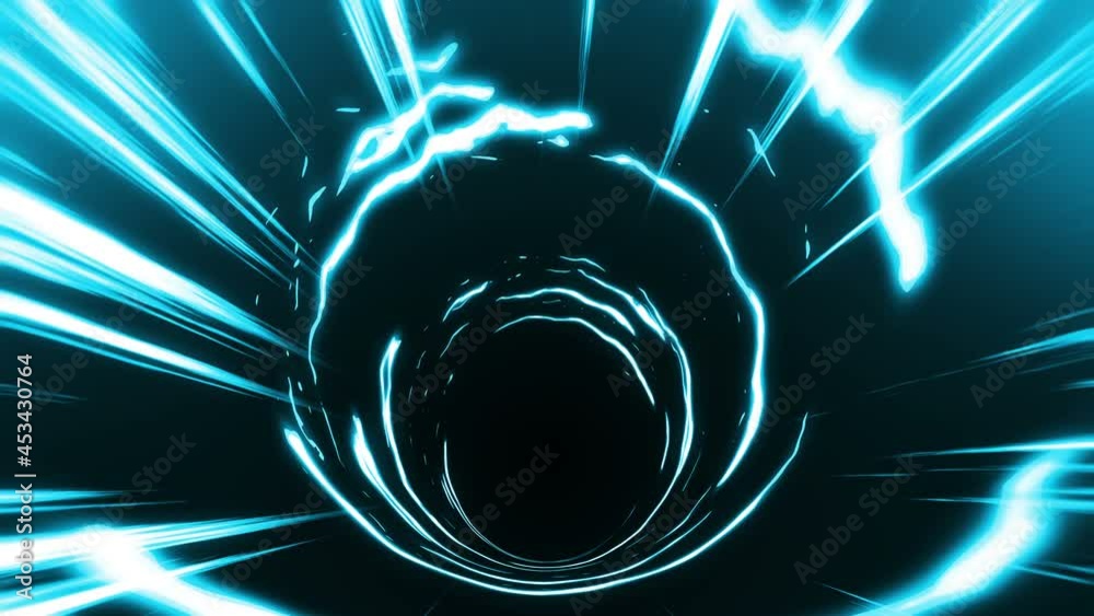 Tunnel on blue light with cartoon speed lines. Comic rays on black ...