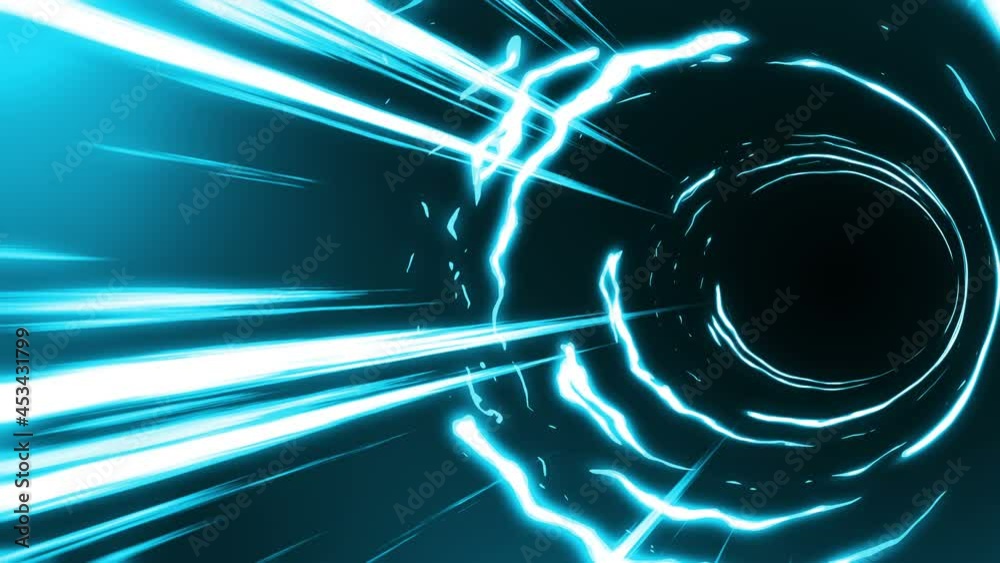 Tunnel on blue light with cartoon speed lines. Comic rays on black ...