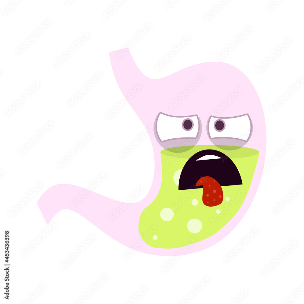 Vetor de Human stomach. Angry sad face with eye, tongue and mouth ...