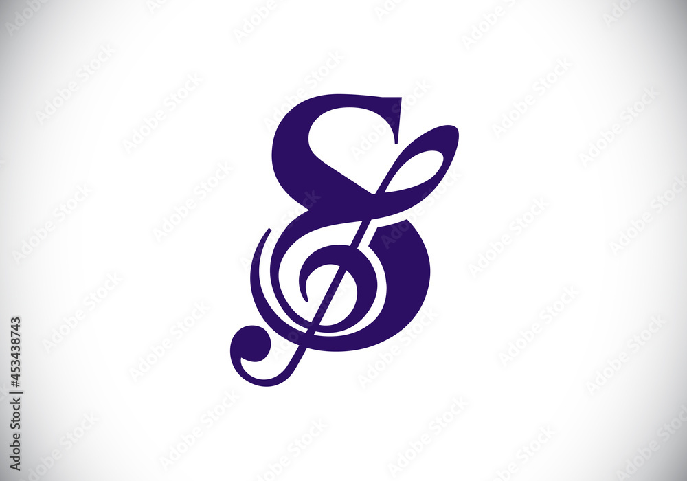 Initial S monogram alphabet with a musical note. Symphony or melody ...