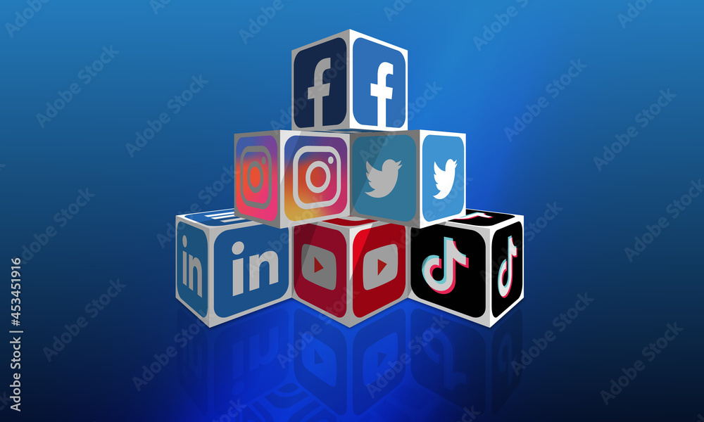 Social Media icons cubes concept illustration in realistic 3d ...