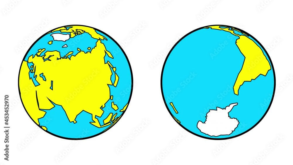 Earth cartoon 2d with outline flat animation. Greenland and Antarctica ...
