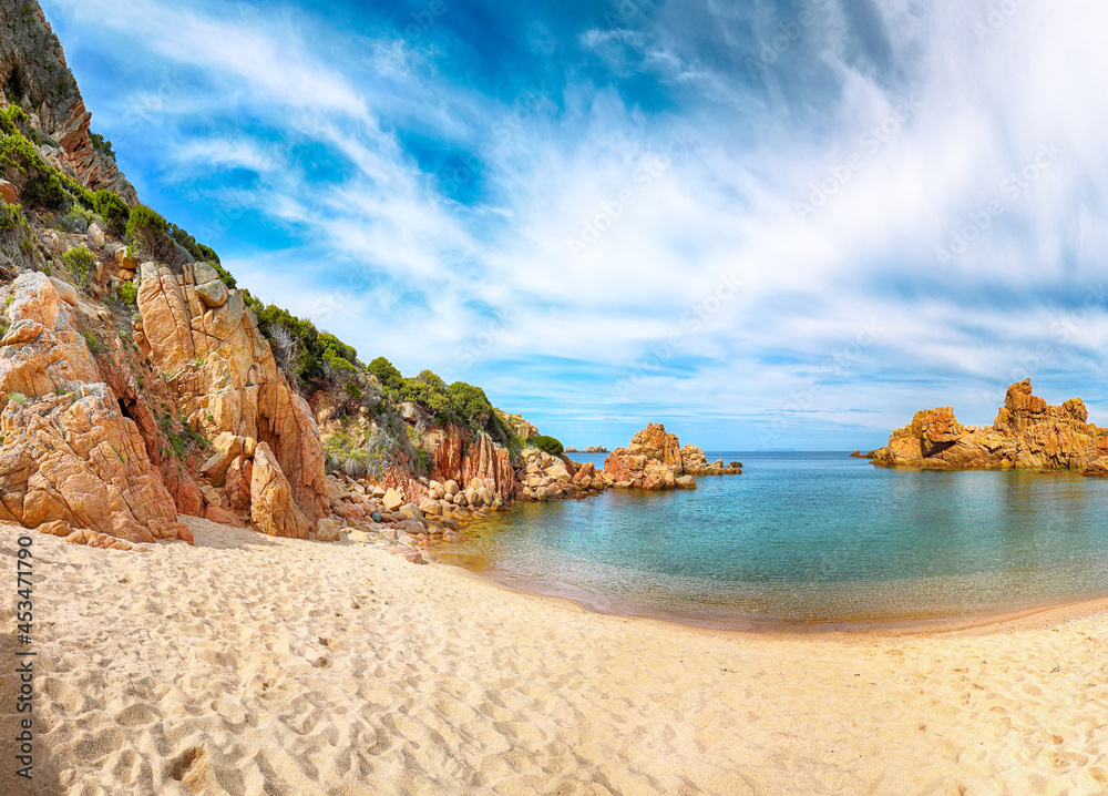 Fantastic view of Li Cossi beach on Costa Paradiso resort. Stock Photo ...