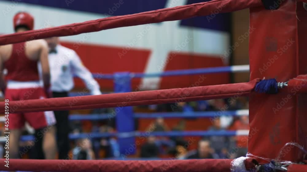 Boxing match in the ring. Two participants competing with each other ...