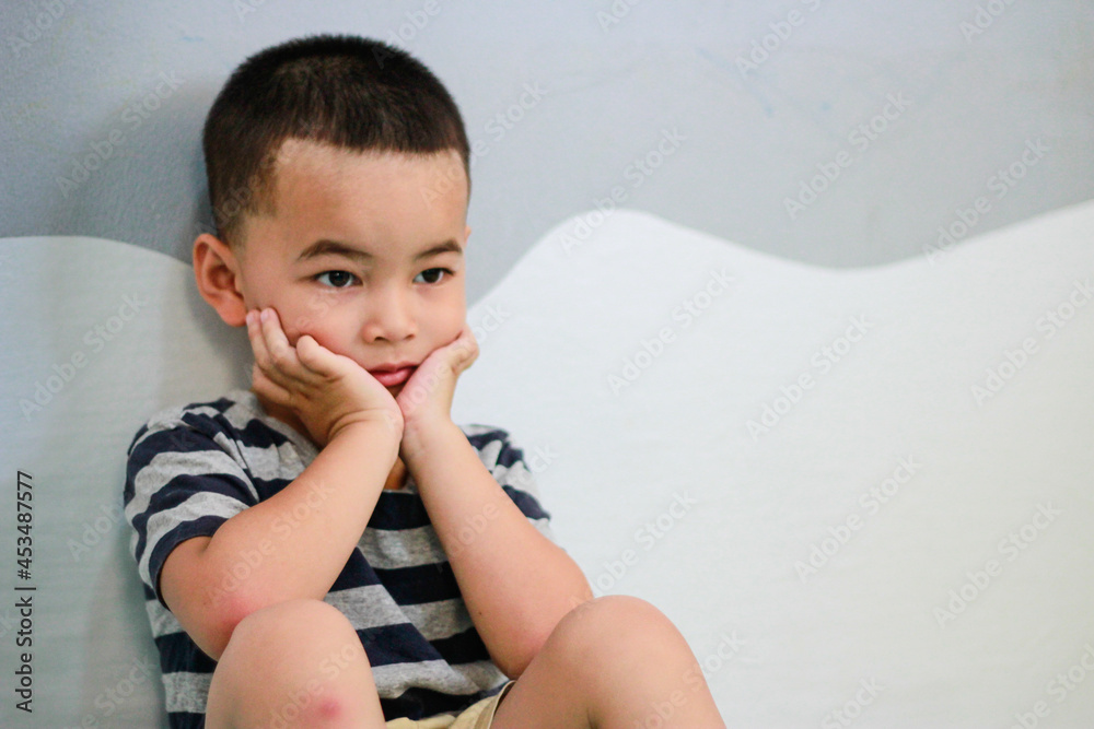 Neglected Lonely Child Leaning At Room corner with sadness and unhappy ...
