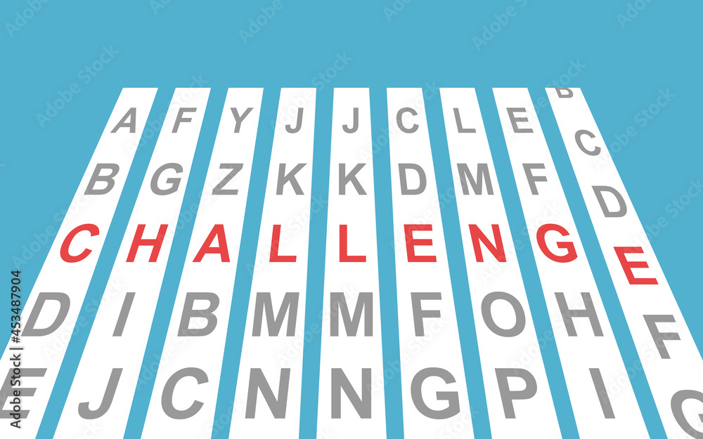 Challenge word lined up from code lock letters rows on blue background ...