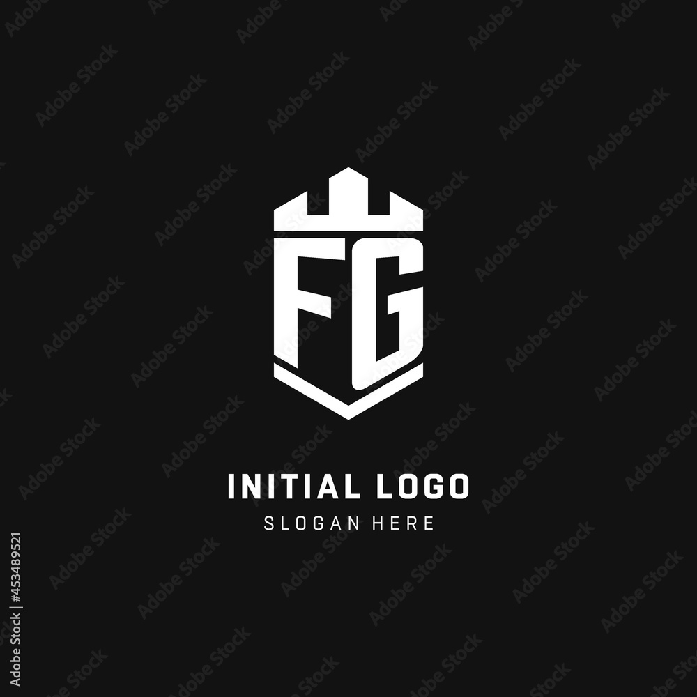 FG monogram logo initial with crown and shield guard shape style Stock ...