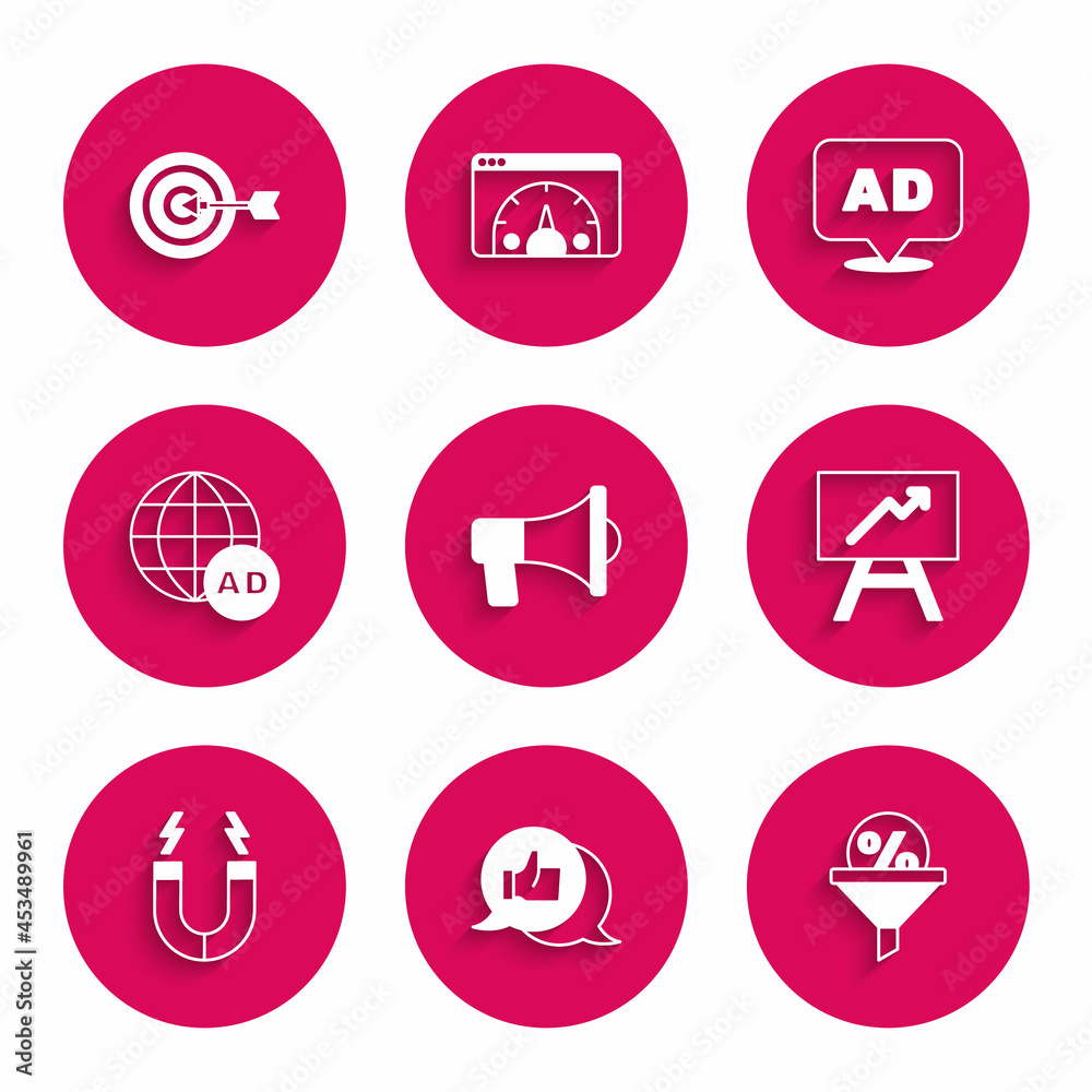 Set Megaphone Customer Product Rating Lead Management Board With Graph Chart Magnet