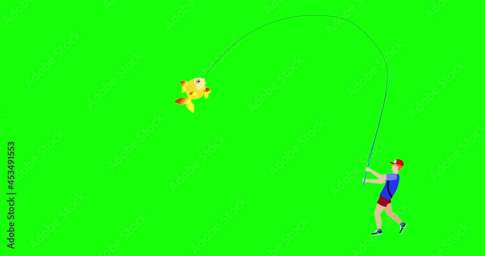 fisherman fishing with a rod 2d animation video on green screen 素材庫影片 ...