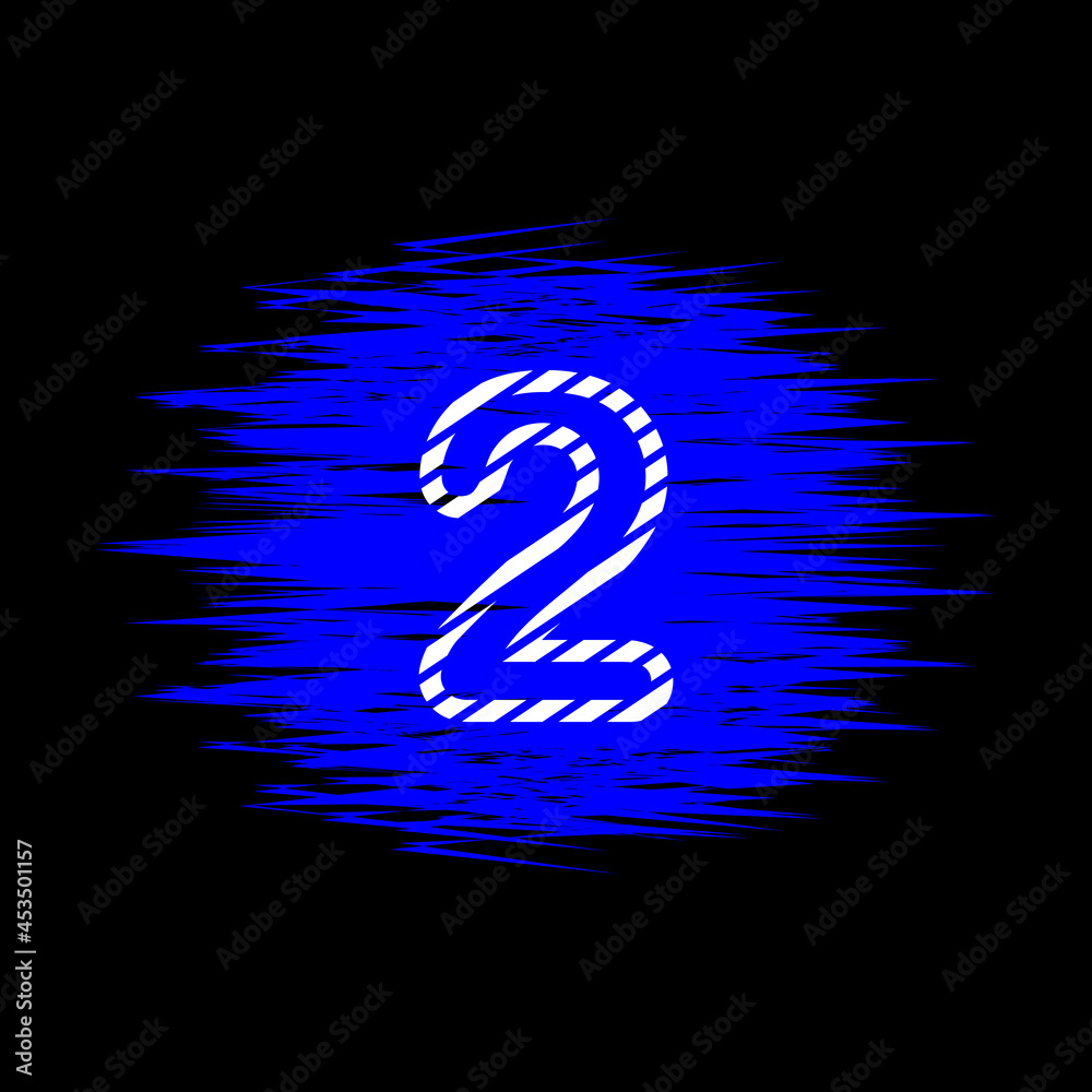 clipart icon number 2 and abstract blue brush stroke, simple, beautiful ...