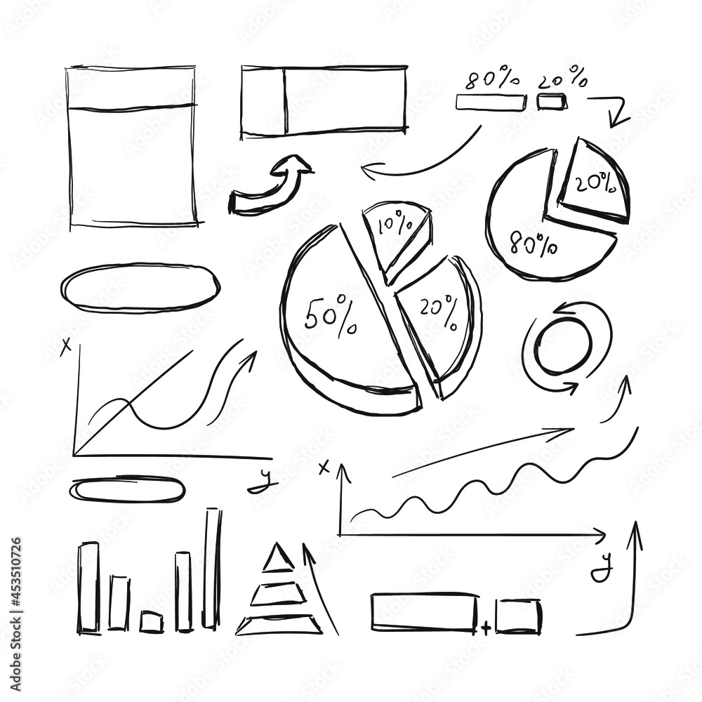 Vector Doodle Pen Drawn Charts, Graphics, Schemes and Arrows, Black ...