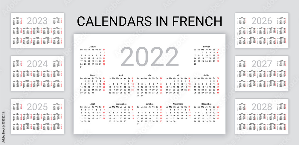 French Calendar 2022, 2023, 2024, 2025, 2026, 2027, 2028 years. France ...