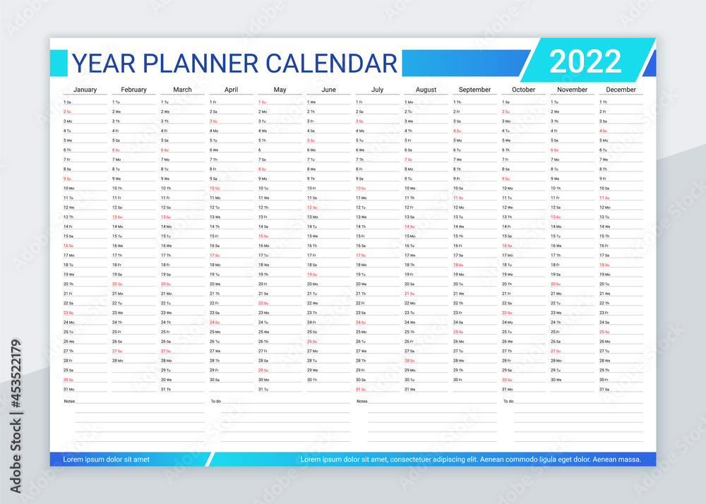 Calendar planner for 2022 year. Desk calender template. Vector. Annual ...