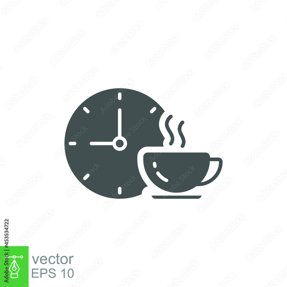 Coffee time icon, tea time. Hot coffee cup and time symbol for take a ...