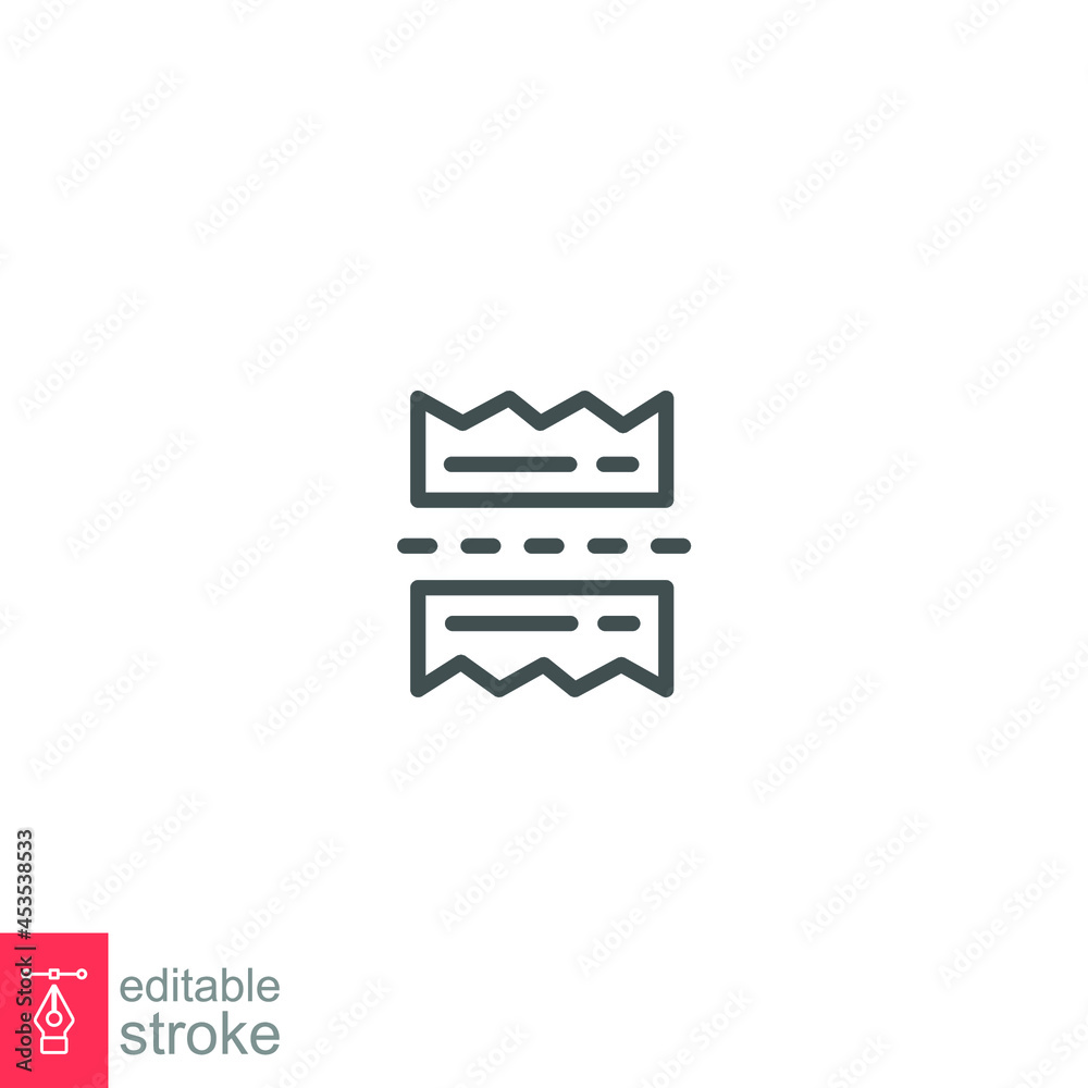 Split bill line icon. Exchange Bill Paper logo. Tearing money banknote ...