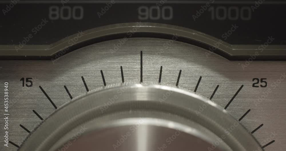 Volume Knob Dials. Macro extreme close up on a vintage silver brushed ...