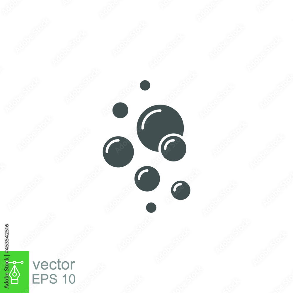 Bubble icon solid style. Clear water splash. Soap foam, fizzy drink ...