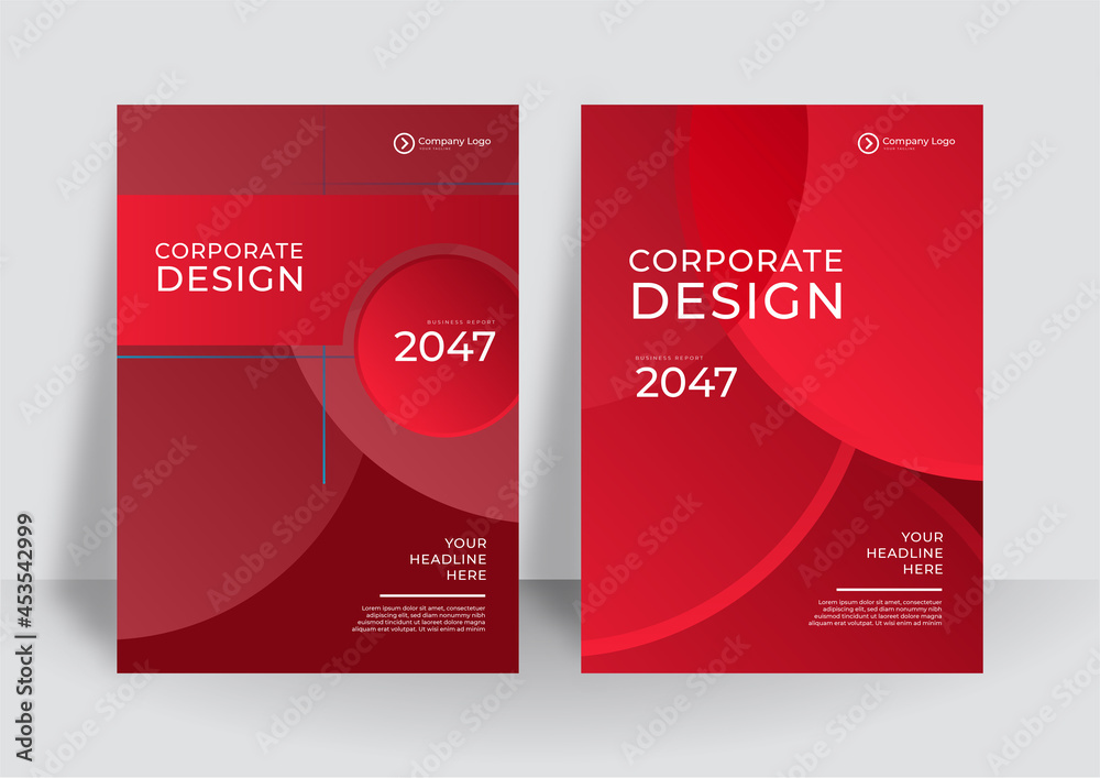 Modern red abstract cover design template background. Vector vertical flyers with red paper cut ...