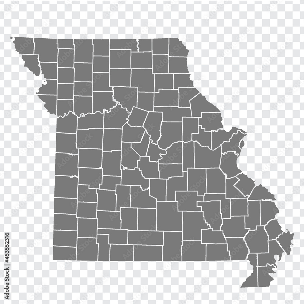 State Missouri map on transparent background. Missouri map with regions ...