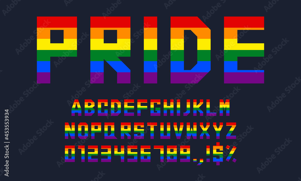 LGBTQ+ rainbow colors pride font design. alphabet letters, numbers, and ...