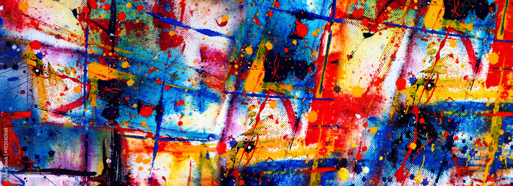 Hand drawn colorful painting abstract art panorama background colors ...