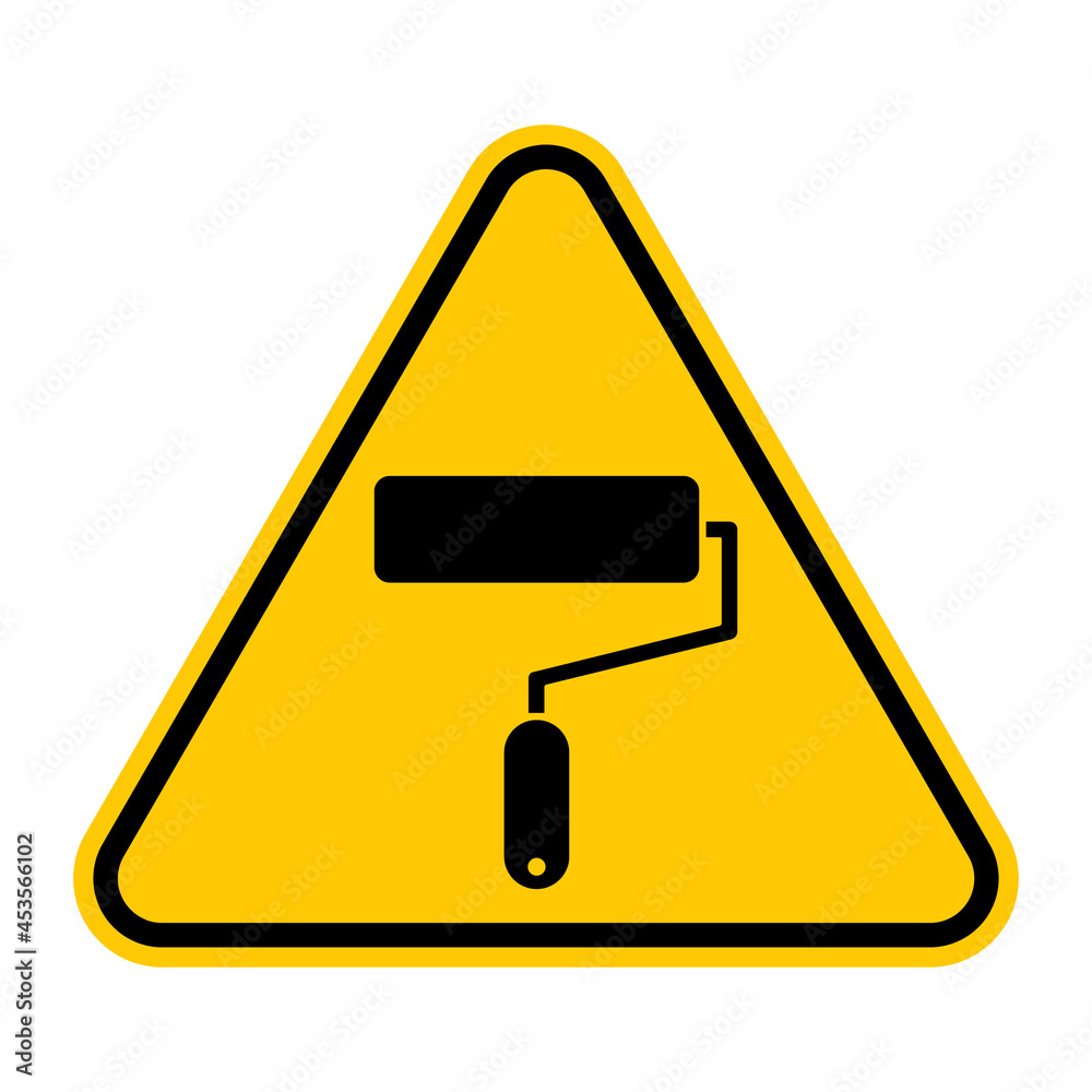 Caution wet paint. Painting area sign. Vector illustration of yellow ...