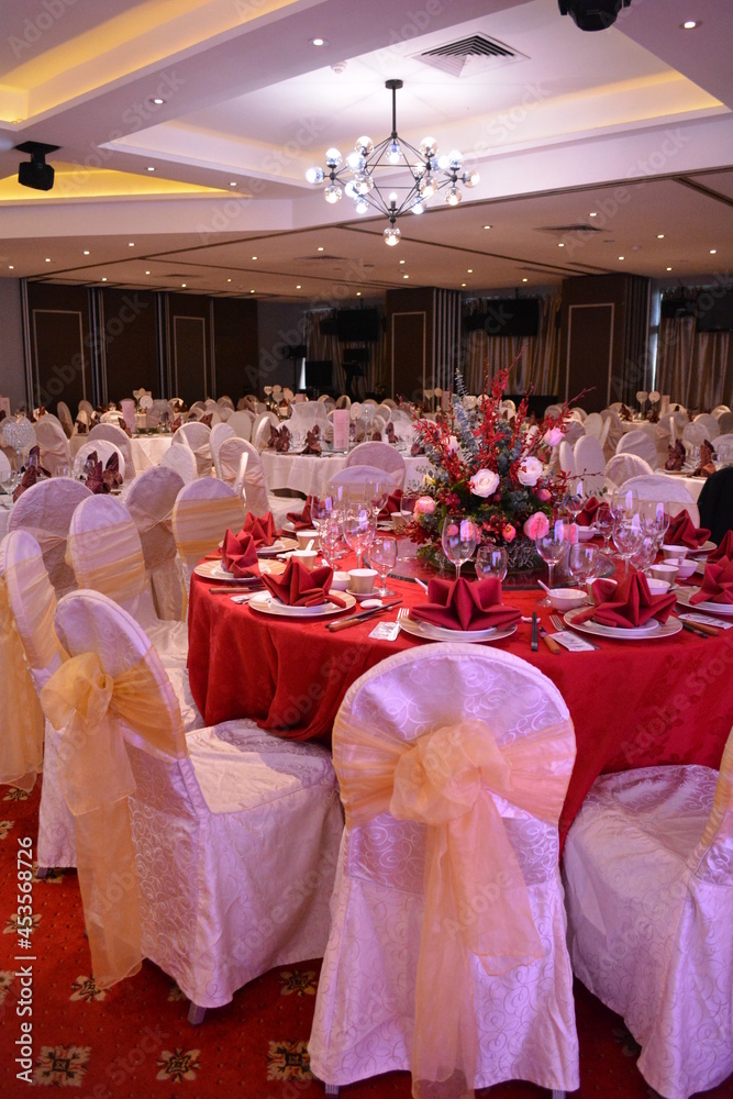 luxury wedding rom banquet sit down buffet party catering with flower ...