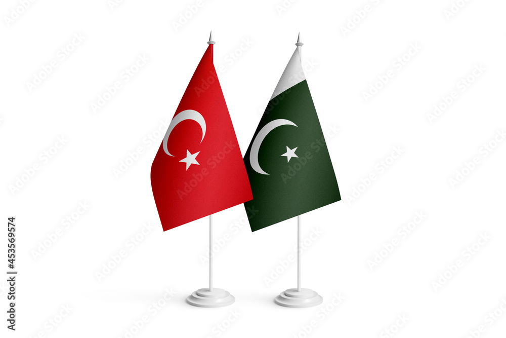 Turkey and Pakistan flag state symbol isolated on background national ...