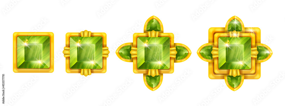 Game gem crystal set, diamond UI badge kit, jewel stone green level up ...