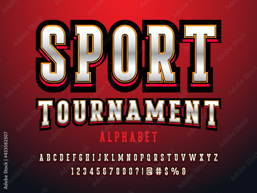 sports style alphabet design with uppercase, lowercase, numbers and ...
