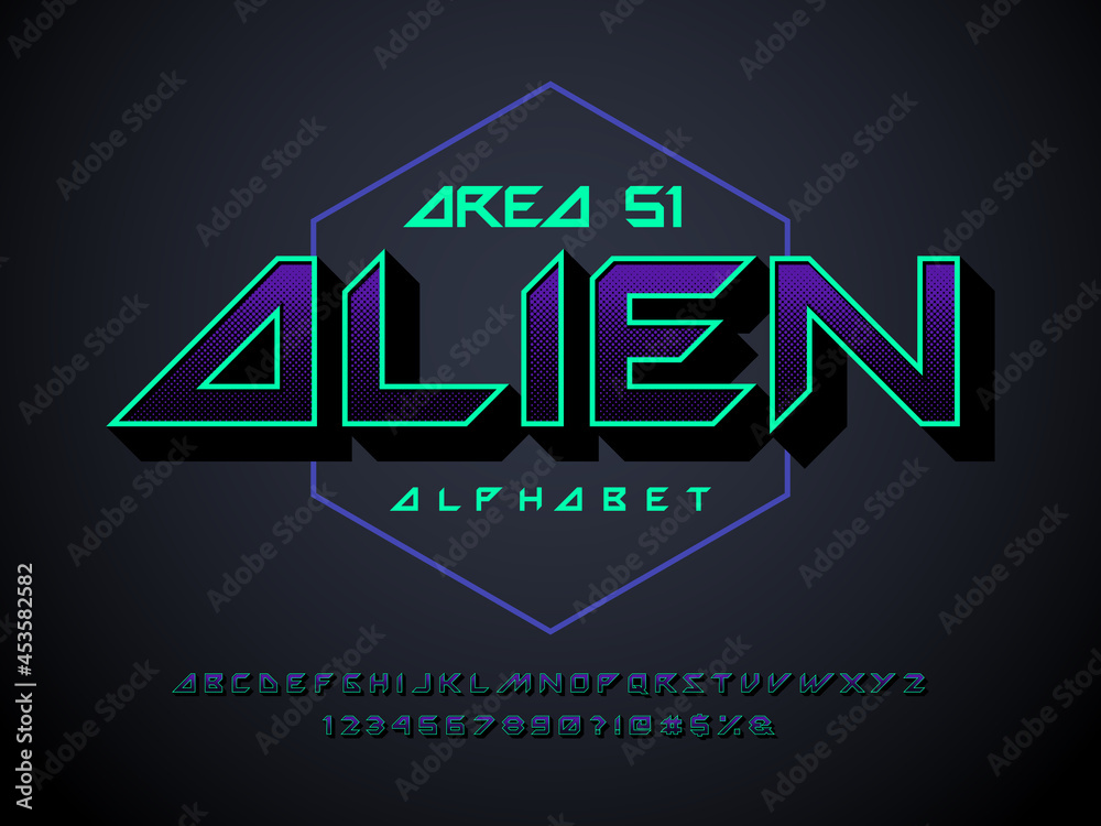 Futuristic display vector typeset with uppercase, numbers and symbols ...