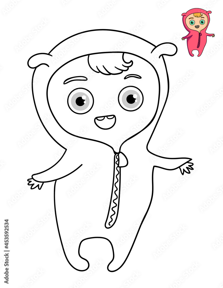 cute girl character, coloring page. Ready to print letter size Stock ...