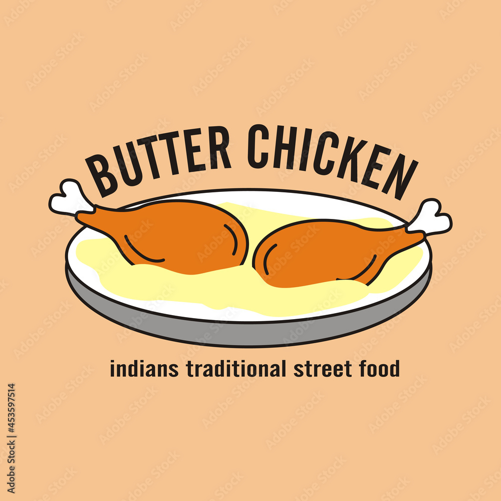 butter chicken food logo - indian street food - traditional culinary ...