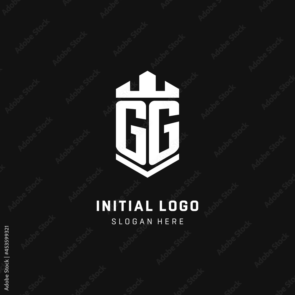 GG monogram logo initial with crown and shield guard shape style Stock ...