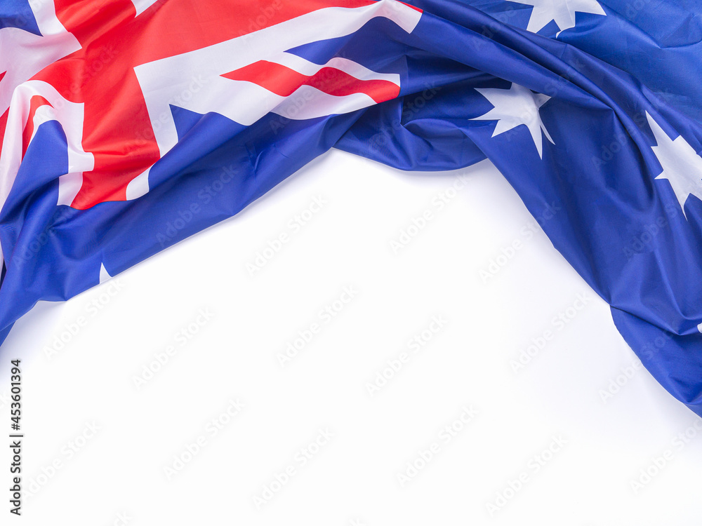 Part of the Australian flag is isolated on white background. Top view ...