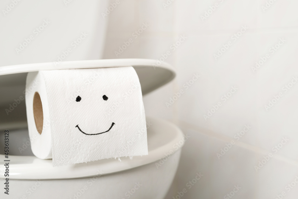 Toilet paper in the toilet at home Stock Photo | Adobe Stock