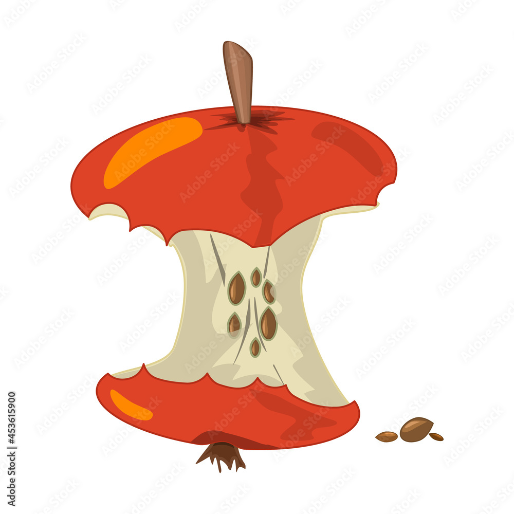 Apple core isolated on white background. Red apple stump with seeds ...