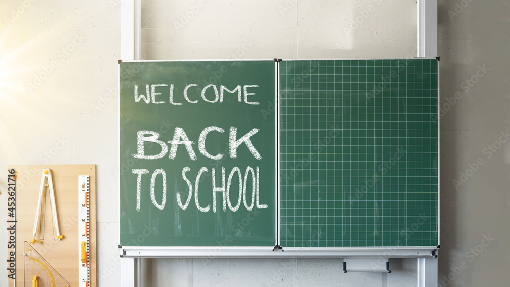 SCHOOL START - WELCOME BACK TO SCHOOL background - Classroom with green ...