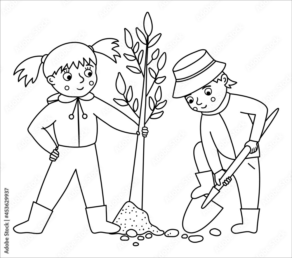 Children Planting Clipart
