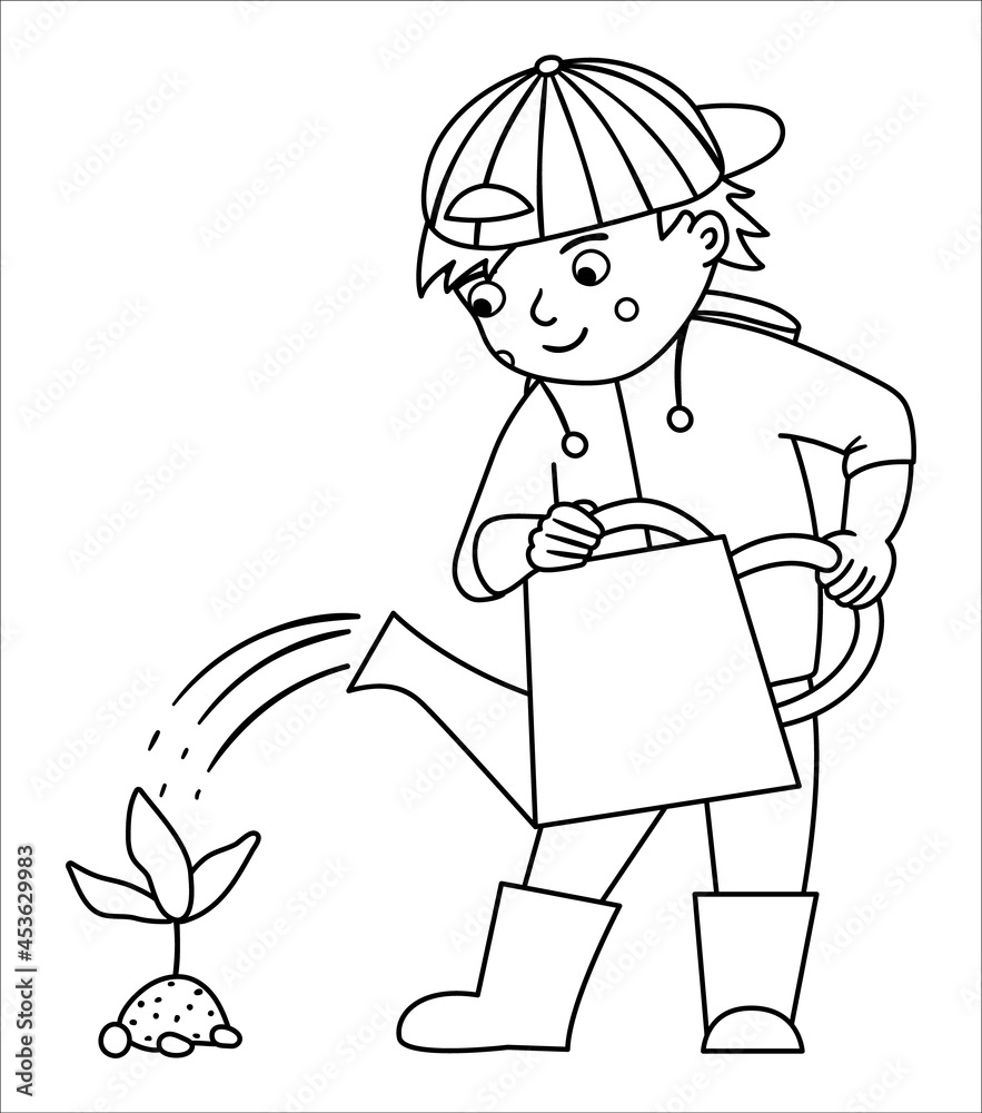 Boy Watering Plants Clipart