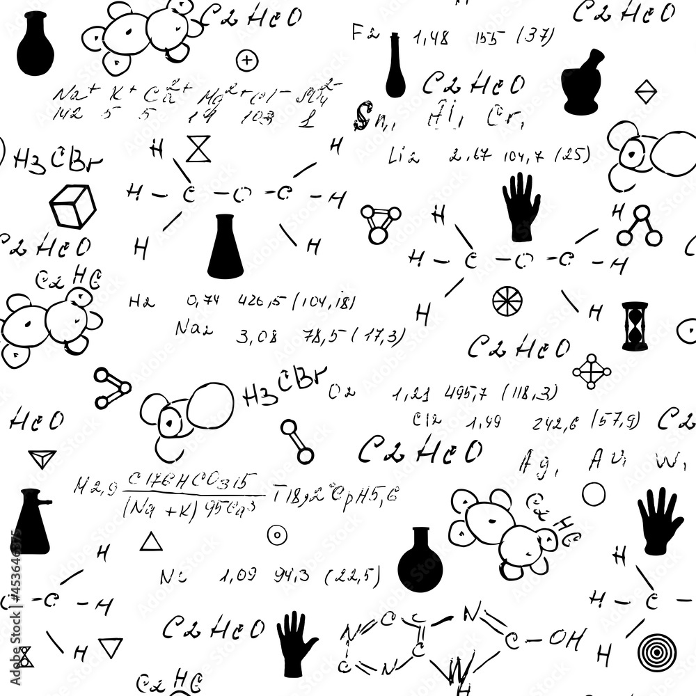Seamless endless pattern background with handwritten chemistry formulas ...