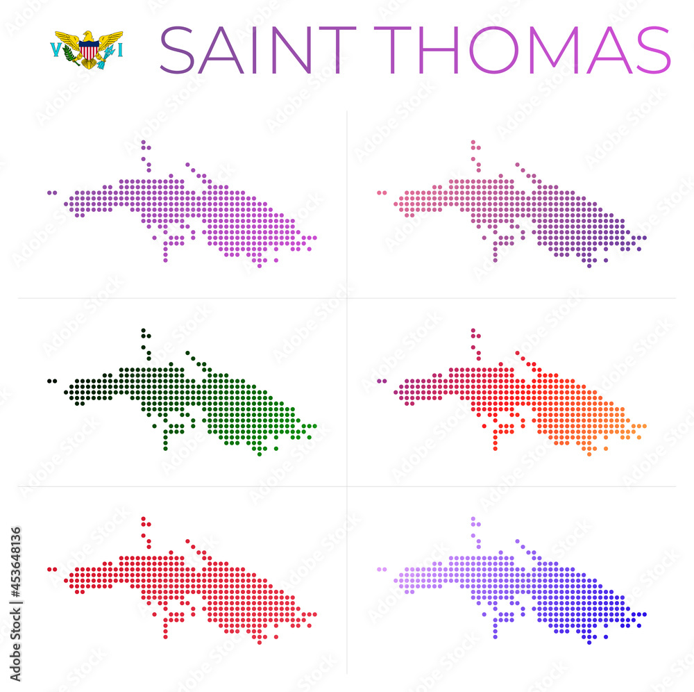 Saint Thomas dotted map set. Map of Saint Thomas in dotted style ...