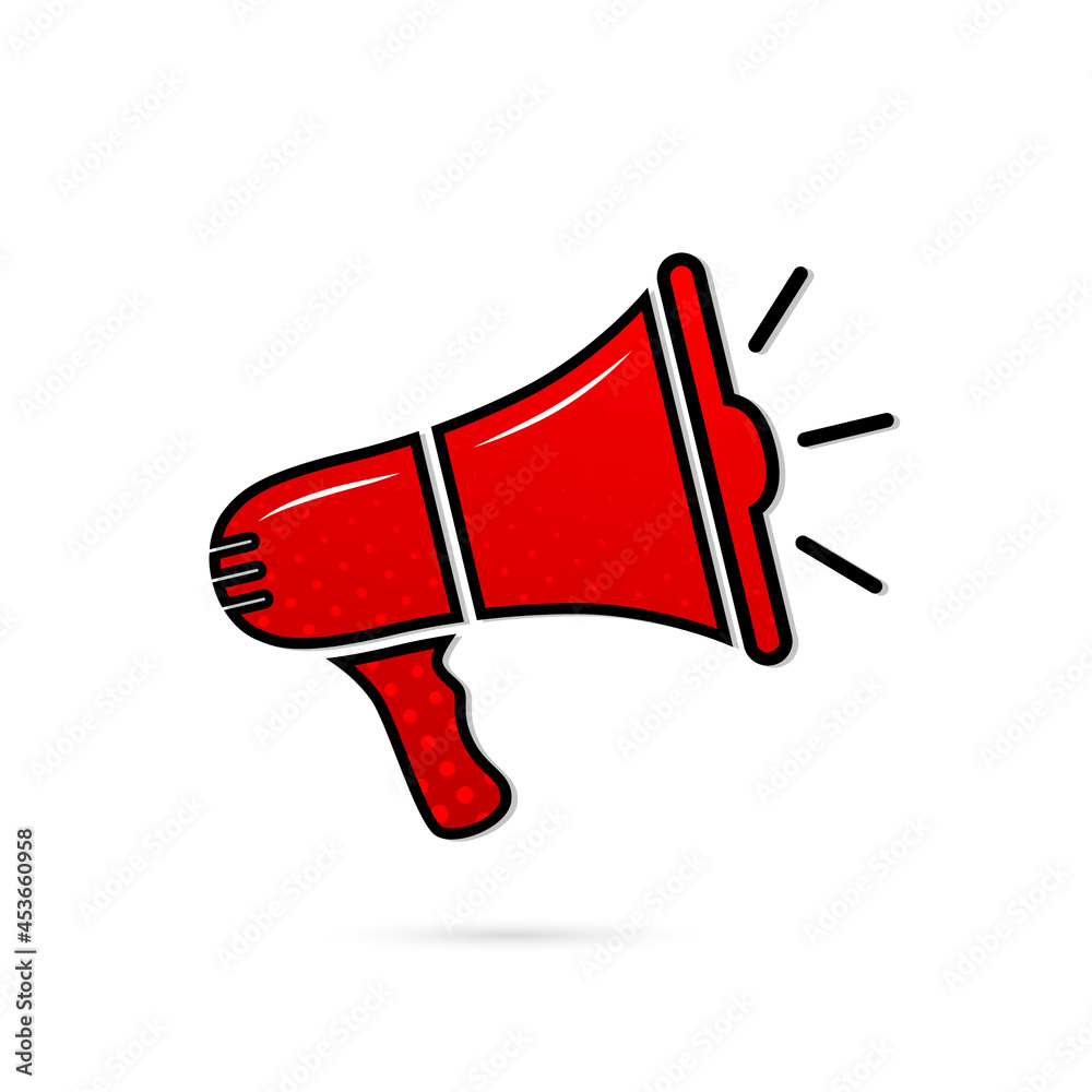 Megaphone icon. Loud announce. Red loudspeaker sign. Shout in speaker ...
