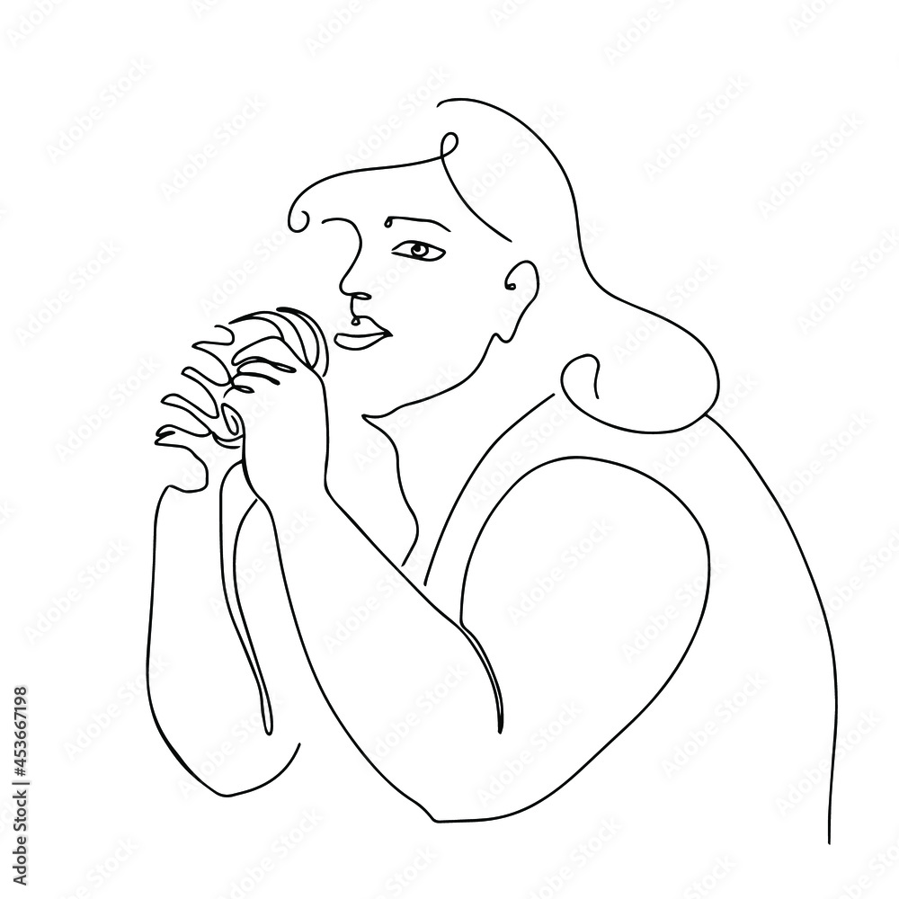 Hand drawn woman portrait line art. Plus-sized woman body silhouette ...