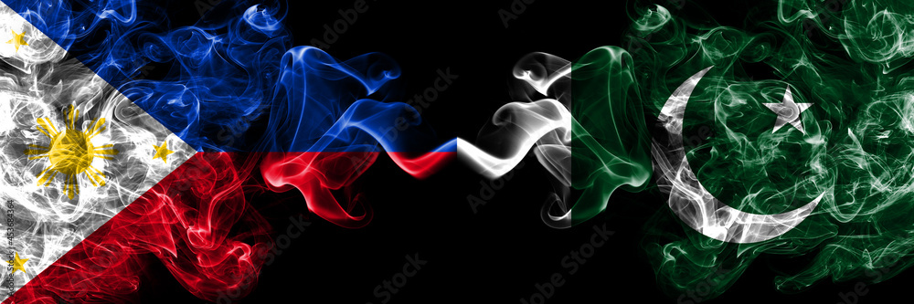 Philippines, Filipino vs Pakistan, Pakistani smoke flags side by side ...